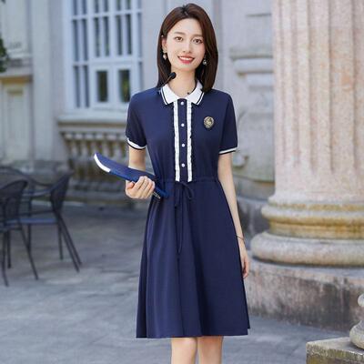 幼儿园老师园服夏季面试幼师工作服女职业连衣裙学生装学院风少女