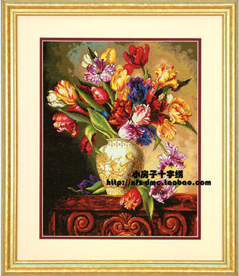 小房子正品鹦鹉郁金香花瓶十字绣