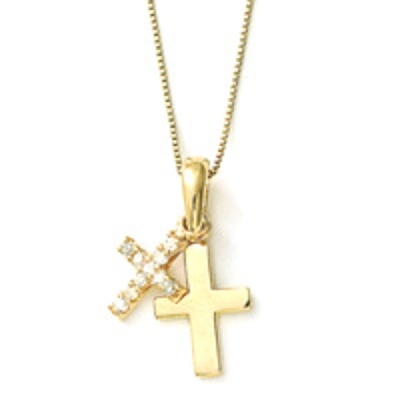 日本饰品钻石十字架项链18K黄金