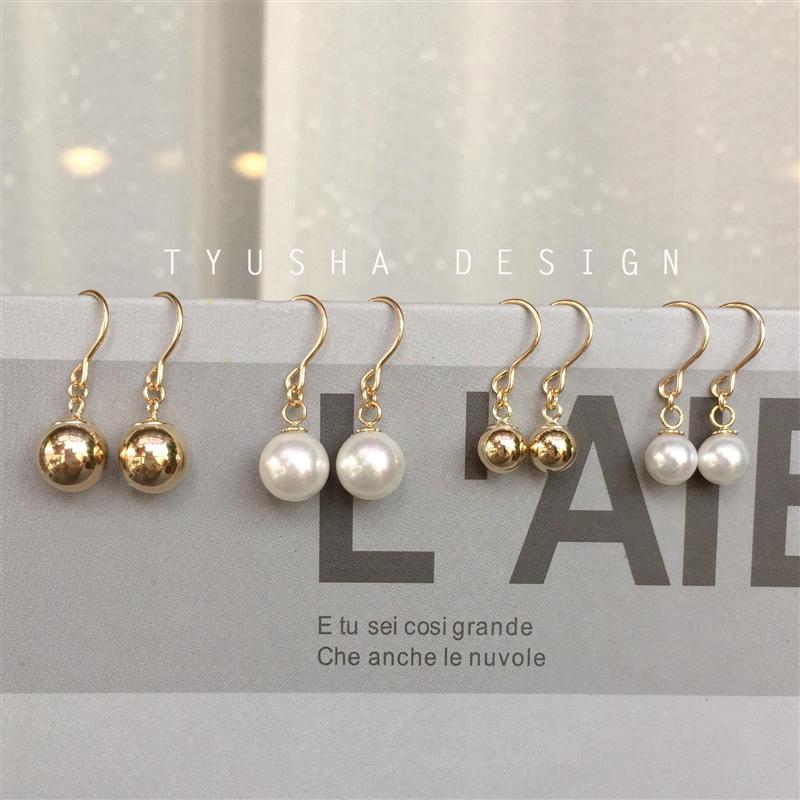 TYUSHA 进口14K注金金珠金豆豆耳钩耳环珍珠简约百搭防过敏_虎窝淘