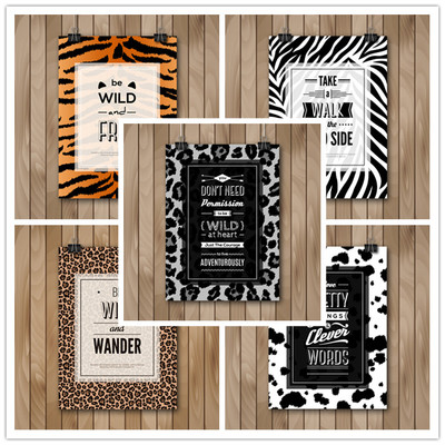 [354]豹纹虎纹斑马纹斑点狗动物英文励志海报图片 AI矢量设计素材