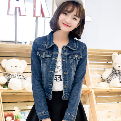 深蓝正肩短款牛仔外套修身外搭