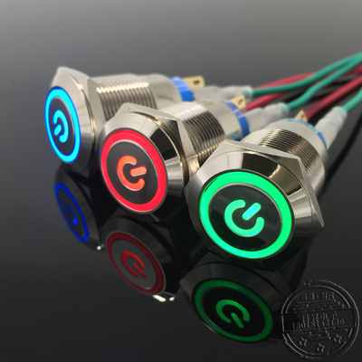 19mm带环形电源符号灯金属按钮自恢覆自锁开关车平头12V24V220V6V