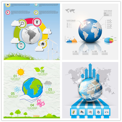 A1143矢量扁平化信息图地球图标环保绿色表格 AI设计素材
