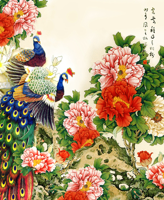 风景画 花开富贵 富贵牡丹装饰画墙画贴画客厅走廊大幅海报J1306C