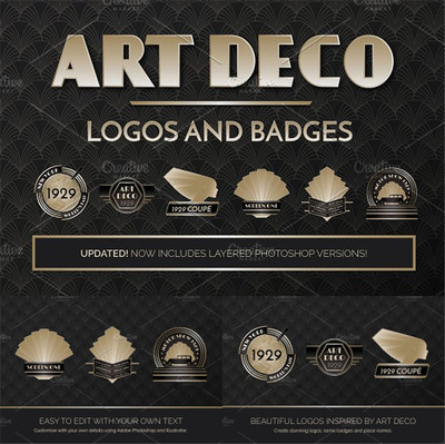 A3532矢量Art Deco Badges和logo复古图案 AI设计素材+psd