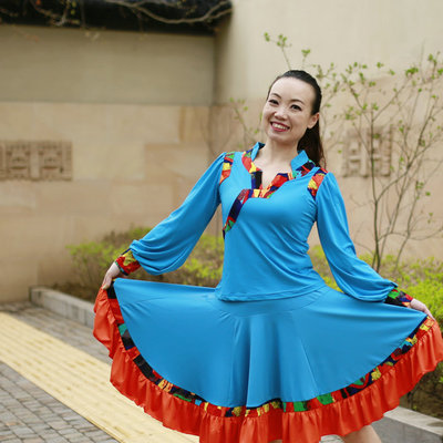 拾穗人原创品牌广场舞服 现代舞服34005+54005蓝色套装