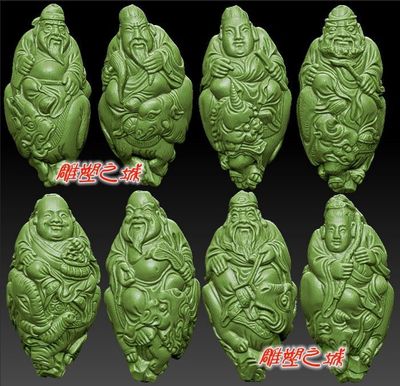 圆雕图 三维立体图 3D打印机模型 STL文件 新扫描骑兽八仙