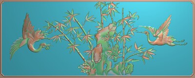 高清设计素材木雕素材精雕图jdp灰度图bmp精品精品竹子鹤花鸟特价