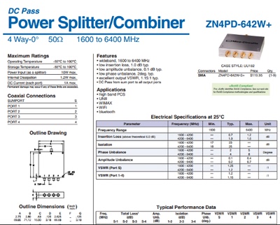 1600-6000MHz 一分四功分器 代替 ZN4PD-642W+ Mini-Circuits
