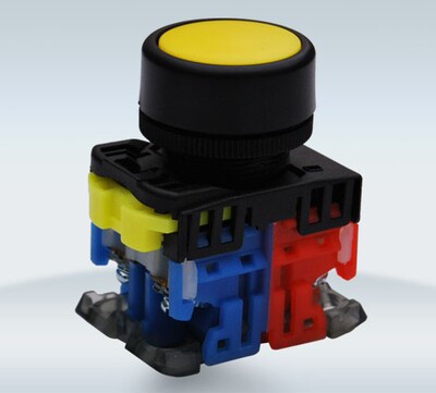 CS22P-11平头 控制 按钮 开关 复位开关 一开一闭 黄色 开孔22mm