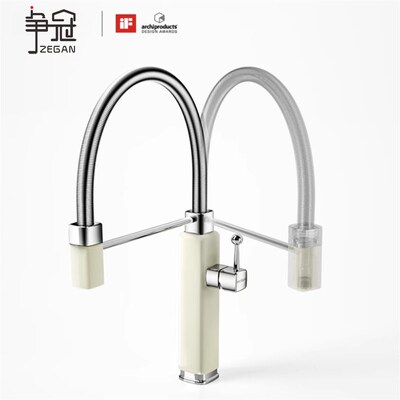 争冠卫浴复古意式万向抽拉厨房可旋转伸缩洗菜盆水槽冷热水龙头