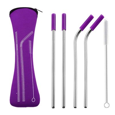 6Pcs Colorful Reusable Straws Metal Straw  Silicone Tips Cov