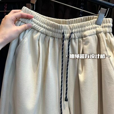 大7女装77256秋冬松紧抽绳高腰韩版宽松大码胖mm休闲直筒阔腿长裤