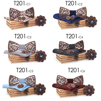 Paisley Wooden Bow Tie Handkerchief Set Men's Plaid Bowtie