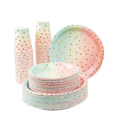 30pcs/lot Bronzing Rainbow Paper Plate Cup For Wedding Party