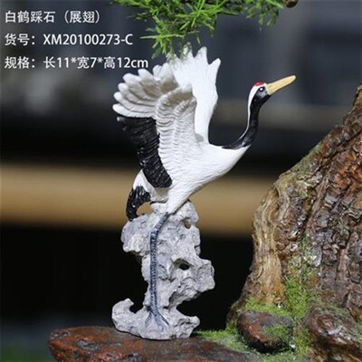 仿真小白鹤摆件假山盆景景观造景仙鹤小摆设禅意客厅玄关飞鹤装饰