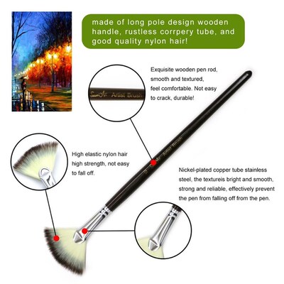 6Pcs Fan shaped Nylon Hair Gouache Watercolor Paint Brush Se