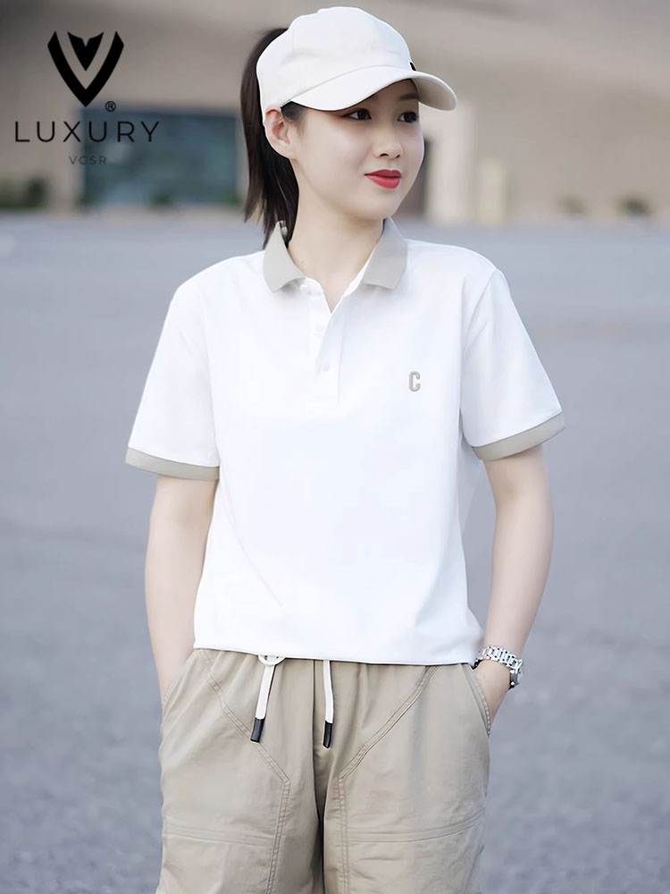 潮牌POLO衫女薄款短袖2026夏季新款宽松运动休闲男女士同款白t恤