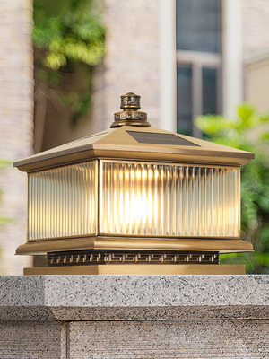 太阳能柱头灯全铜别墅门柱户外庭院围墙大门室外防水接电款柱子灯