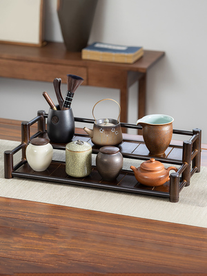 桌面博古架新中式小型茶杯收纳架茶桌置物架子非实木紫砂壶摆放架