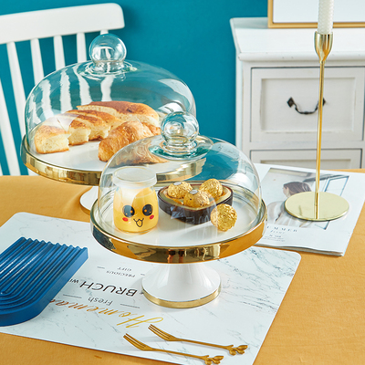 高脚点心摆台糕点面包水果玻璃罩试吃盘带盖蛋糕托盘甜品台展示架