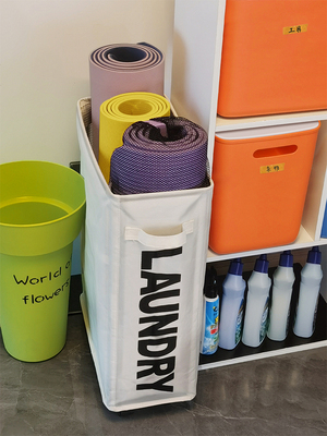 瑜伽垫收纳架布艺折叠入户门地垫装泡沫滚轴器材带轮家用置放物