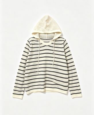 小田直播间～新款女韩版宽松时尚条纹连帽长袖针织衫8861