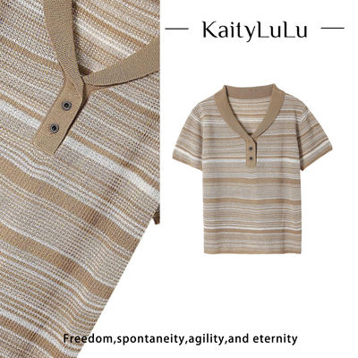 KaityLuLu【漫步街头】 气质个性条纹针织上衣KT427W152