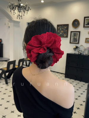 复古法式少女感气质红色加大四层荷叶边蕾丝发圈头花发绳网红发饰