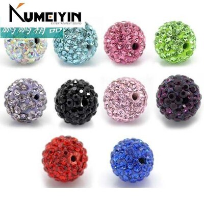 10 Mixed Dense Rhinestone Round Beads 10mm B15443