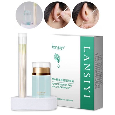 Pierced Ear Cleaning Set Herb Solution Paper Floss Ear Hole