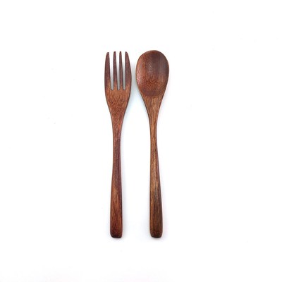 Natural Wooden Spoon and Fork Set Kitchen Cutlery Food Salad