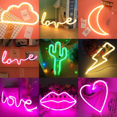 LED Neon Sign Light Love Lightning Cloud Moon Neon Light Wa