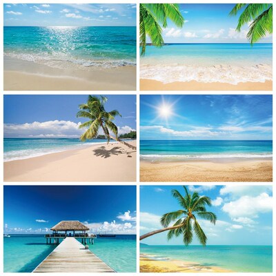 Laeacco Sea Backgrounds Tropical Summer Beach Sand Blue Sky