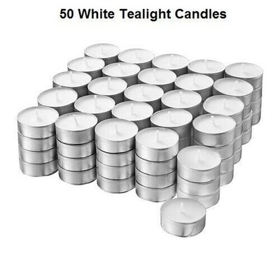 50pcs Candles White Unscented Smokeless Wax Tea Light 6g
