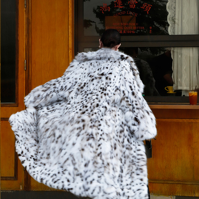 进口美国lynx皮草大衣纯白青果领宽松长款高奢貂皮裘皮貂皮外套