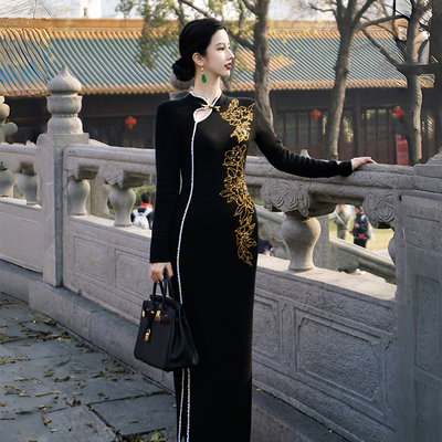 澄渔高定新中式羊毛针织旗袍裙