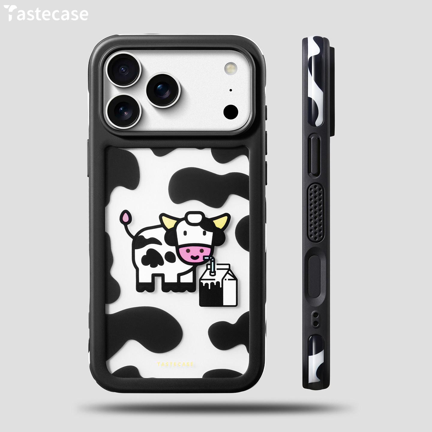 Tastecase黑色奶牛手机壳适用苹果iPhone17ProMax/16Pro全包AI相机按键保护壳新款原创可爱磨砂透明防摔套