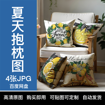 【YIXI素材】TEMU夏天系列抱枕套跨境SHEIN亚马逊手绘格纹柠檬