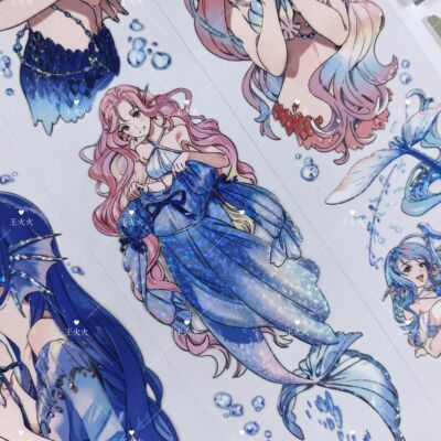 野葵 幻海咏歌 深海人鱼人物咕卡流麻滴胶手帐pet胶带分装现货