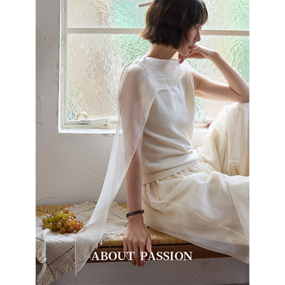 About Passion网纱飘带针织背心女夏外穿设计感修身显瘦无袖上衣