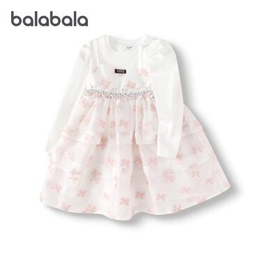 巴拉巴拉连衣裙女童高腰假两件潮