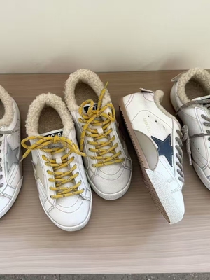 EOS新脏脏鞋加绒保暖真皮星星做旧复古小白鞋系带休闲板鞋女棉鞋