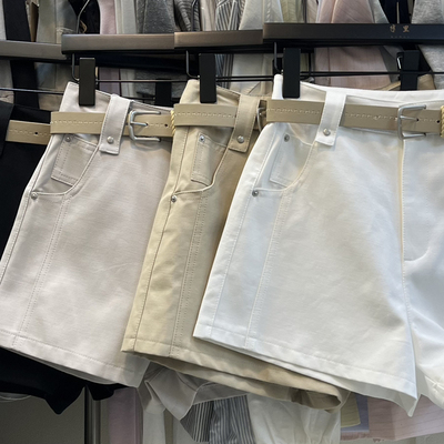 半里-26夏上新新款显瘦减龄百搭休闲高腰A字休闲短裤(配腰带)6351