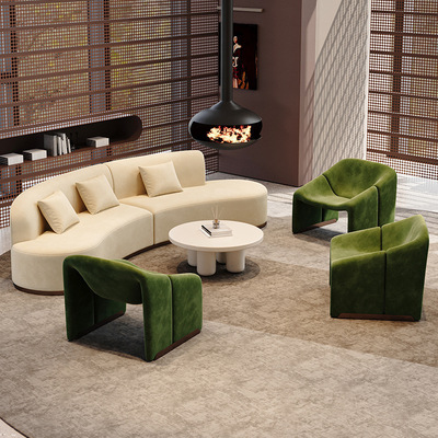 轻奢酒店大堂售楼处休息区弧形沙发美容院会所接待部洽谈沙发组合