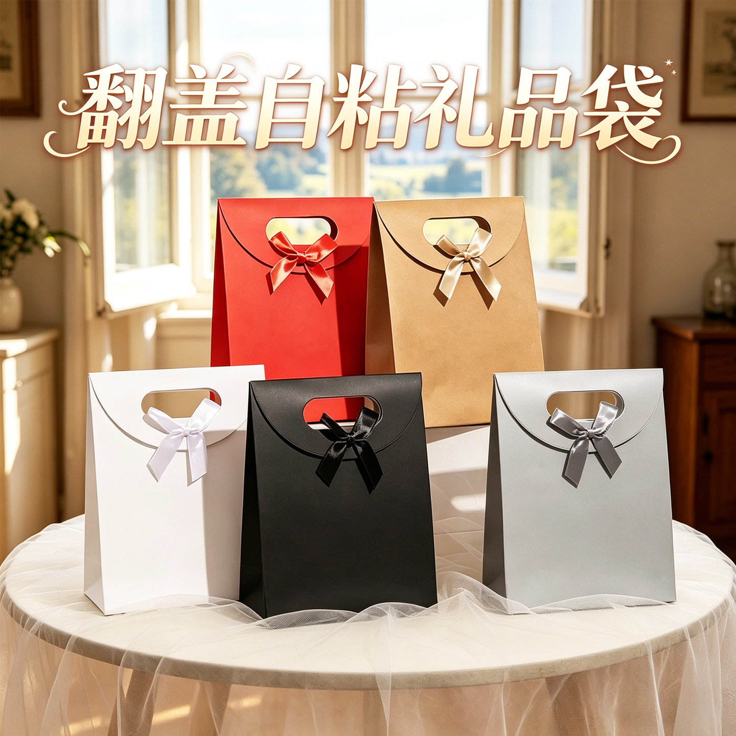新款翻盖纸袋幼儿园礼品袋魔术贴封口小件礼品手提袋现货空白定做