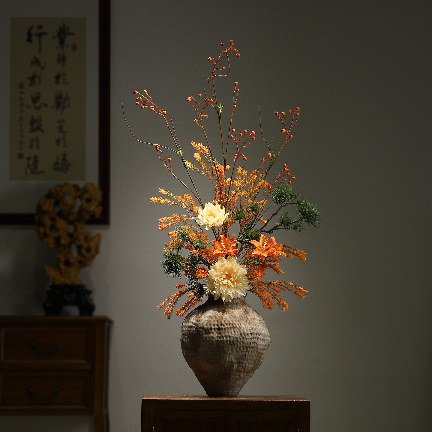 新中式复古陶瓷花瓶插花客厅玄关桌装饰品东方美学侘寂风花艺摆件