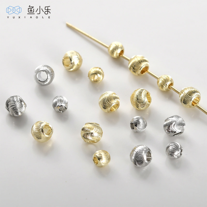 14k电镀真金保色批花闪猫眼细纹圆珠隔珠diy串珠手作手链项链配件