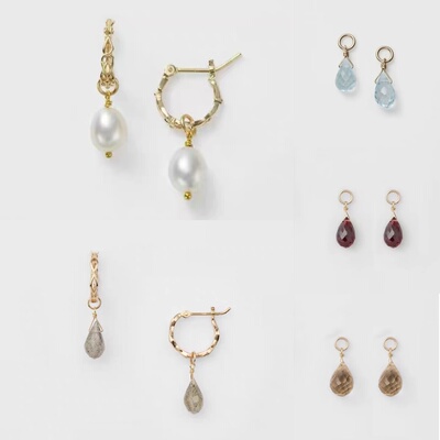 日系agete吊坠 天然托帕石石榴石拉长石米珍珠绿玉髓耳环用耳坠